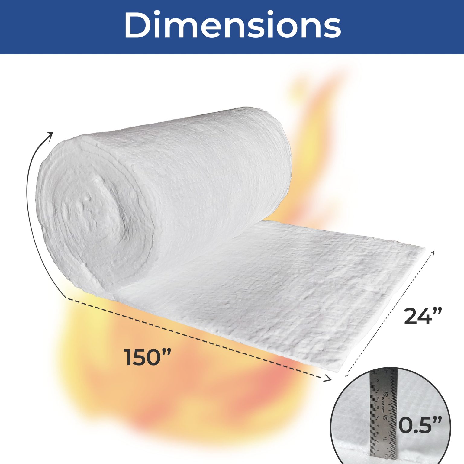 Ceramic Fiber Insulation Blanket, 1/2 inch X 24 inches X 150 inches, 8 ...