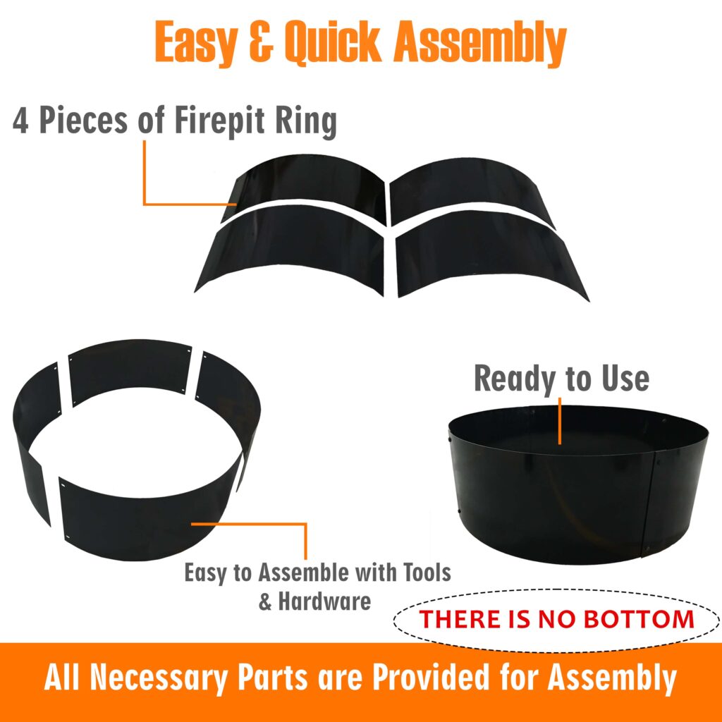FEBTECH Fire Ring for Outside Fire Pit – 38″ X 12″ – 2MM Carbon Steel ...