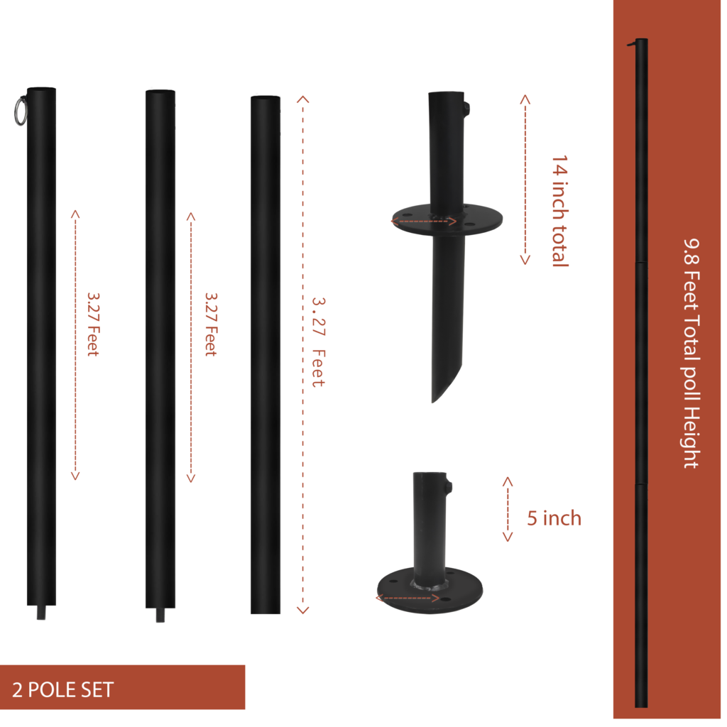 FEBTECH Bistro Light Pole Pack of 2-9.80ft Powder Coated Carbon Steel ...