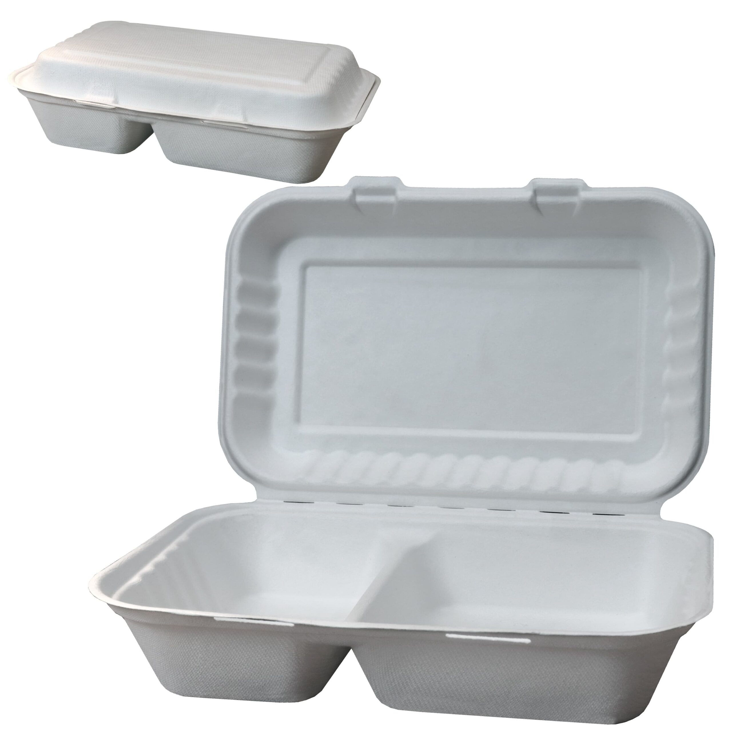 Clamshell Take Out Containers Eco Friendly 3 Compartment Hinged