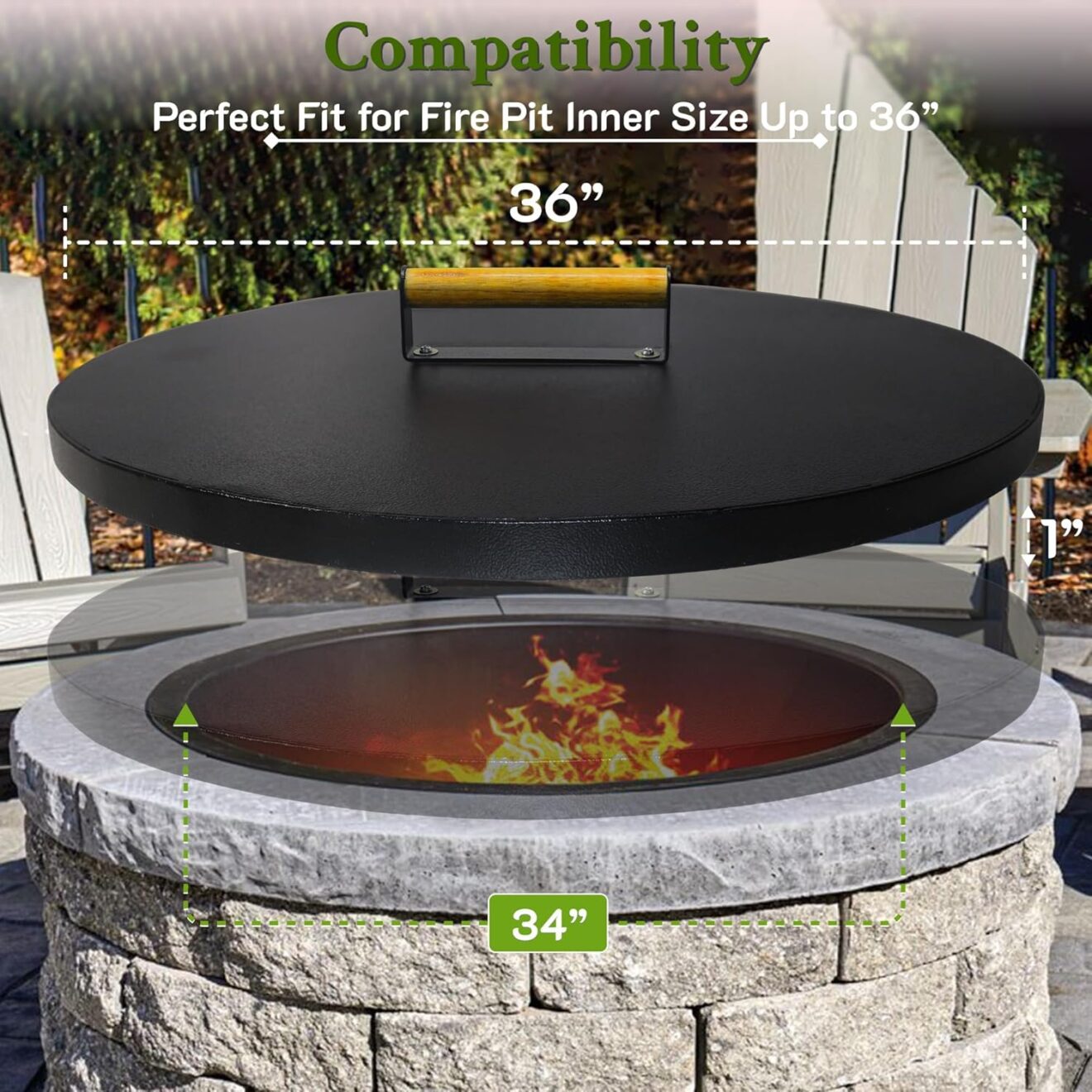 Simond Store – Snuffer Lid 36″ – 2MM Powder Carbon Steel Fire Pit Cover ...